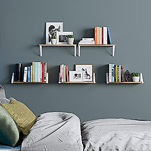 Wallniture Ponza Floating Bookshelves, Burnt 17"x4.5" Floating Shelves for Wall Storage, Set of 5 Wood Shelves for Bedroom, Bathroom, Kitchen, Living Room Decor