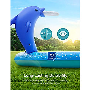 Inflatable Play Center, Kiddie Pool for Kids, Toddler Pool Seaside Water Lounge with Slide, Coconut Palm Sprinkler, Ball Toss Game, Ring Toss Game for Kids Children Ages 3+, 95'' x 75'' x 40''