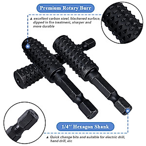 Mesee 10 Pieces Rotary Burr Rasp Set, 1/4 Inch Hex Shank Quick Change Wood Carving Drill Bits Carbon Steel File Rasp DIY Woodworking Tool for Wood Plastic Engraving Polishing Grinding