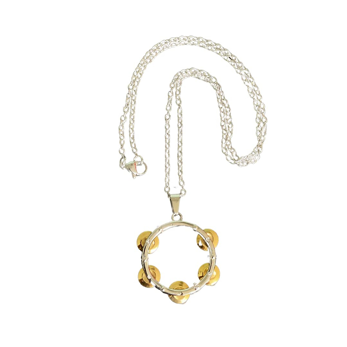 Hadasa Dance Shop Tambourine Pendant Necklace/Cadena Pandero - Elegant Gift for Women, Silver