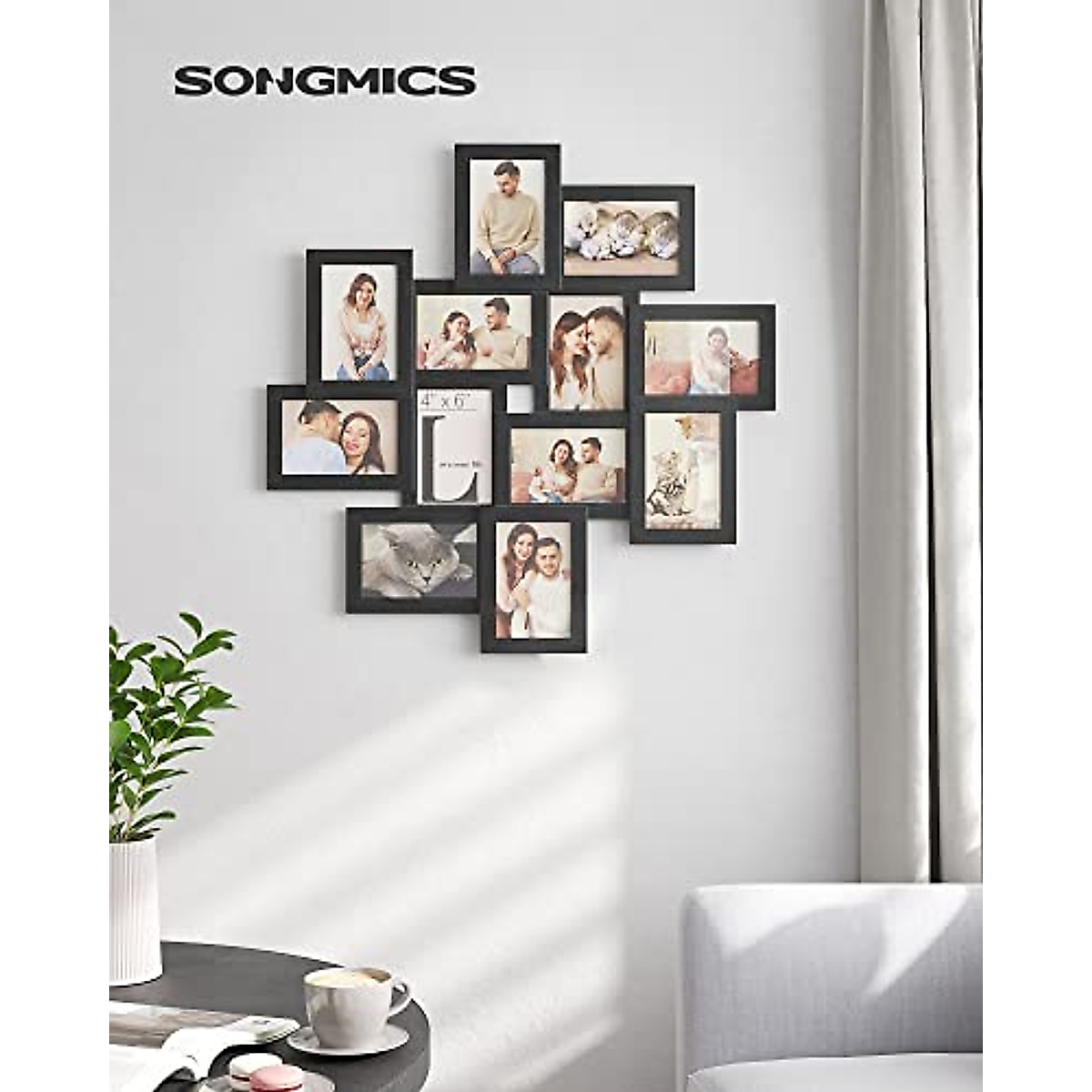 SONGMICS 4X6 Collage Picture Frames for Wall Decor, 12-Pack , Black Photo Collage Frame, Multi Picture Frame Set with Glass Front, Assembly Required