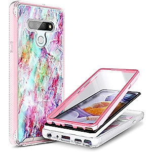 E-Began Case Compatible for LG K51, LG Reflect (L555DL) with [Built-in Screen Protector], Full-Body Shockproof Protective Rugged Matte Bumper Cover, Impact Resist Durable Case -Marble Design Fantasy