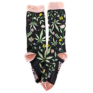 Crazy Dog T-Shirts Womens Flowers And Weed Socks Funny Graphic Sock Fun Pattern Hilarious Marijuana 420 Humor Footwear