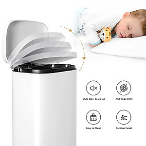 AthLike Trash Can, Stainless Steel Kitchen Garbage Can, Step Waste Bin with Hinged Lid and Removable Inner Bucket, Soft-Close, Dustbin for Bathroom Bedroom Living Room Home (White, 8 Gal)