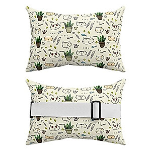 Recliner Head Pillow Ledge Loungers Chair Pillows with Insert Cartoon Animal Cat Fish Pattern Lumbar Pillow with Adjustable Strap Outdoor Waterproof Patio Pillows for Beach Pool Chair, 2 PCS