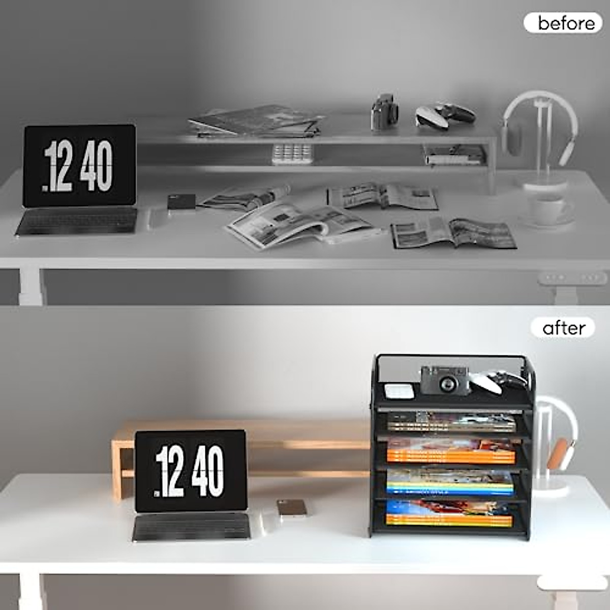 Samstar Mesh Desk Organizer with Handle, 5 Tier Letter Tray Paper Organizer File Sorter Rack Shelves, Black