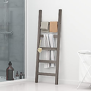 Ballucci Blanket Ladder, 5-Tier Towel Rack, Wood Decorative Ladder Shelf for Blankets, Throws, Quilts in Bathroom, Living Room, Bedroom, 54" Tall - Rustic Gray