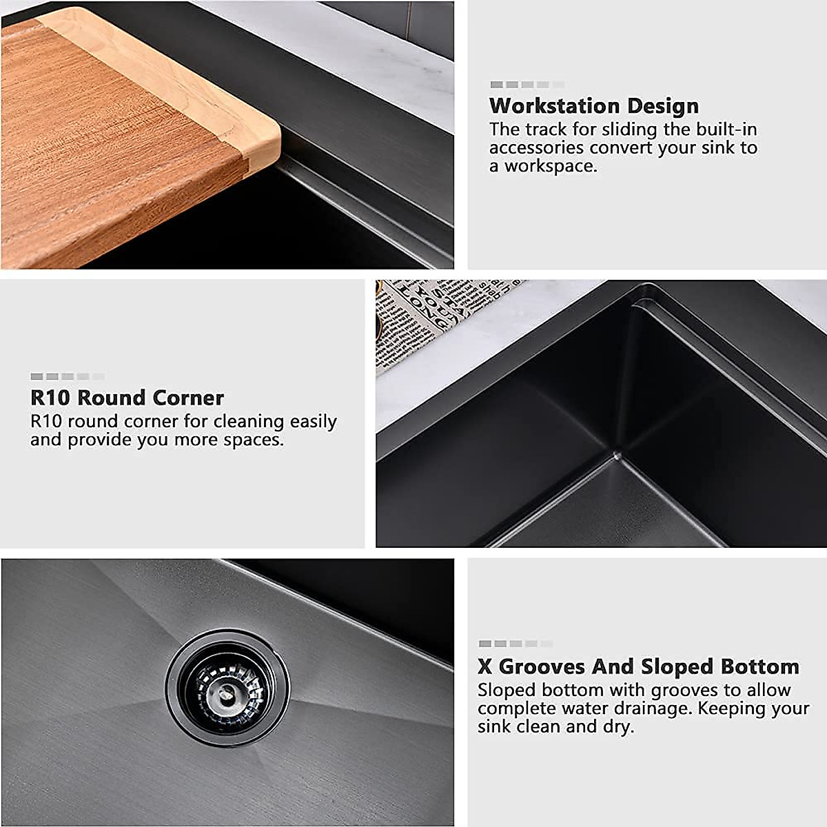 33 Black Drop In Kitchen Sink Workstation-VASOYO 33x22 Inch Drop n Topmount Kitchen Sink Gunmetal Black Stainless Steel Sink 16 Gauge 10 Inch Deep Single Bowl Kitchen Sink with Cutting Board&Colander