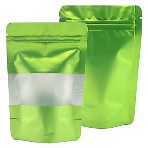 QQ Studio 100 Matte Metallic Color with Frosted Window Display Stand-Up Resealable QuickQlick Bags (3.9" x 5.9", Matte Green)