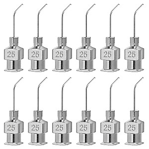 PATIKIL Bent Blunt Tip Dispensing Needle 25G, 12 Pcs 0.51 Inch Stainless Steel Liquid Dispenser Bent Flow Needles with Lure Lock for Refilling Liquid Inks Adhesives Glue