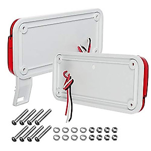 Partsam Rectangular Red LED RV Camper Trailer Stop Turn Brake Tail Lights White License Plate Light 49 LED with License Bracket Holder and White Base 12V Sealed w Reflex Surface Mount (Left + Right)