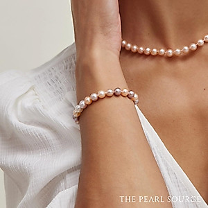 The Pearl Source 14K Gold 7-8mm AAAA Quality Round Multicolor Freshwater Cultured Pearl Bracelet for Women