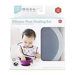 Bumkins Suction Silicone Baby Feeding Set, Bowl, Lid, Spoon, BPA-Free, First Feeding, Baby Led Weaning - Marbled
