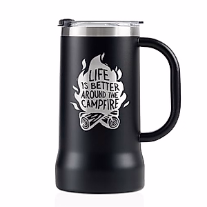 Onebttl Camping Gifts for Men, Camper, Camping Lovers - Life Is Better Around The Camp Fire 24oz Stainless Steel Beer Mug 24oz Beer Stein