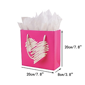 ysmile Small Gift Bag with Tissue Paper for Girl Women Mother Aniversary Birthday Party Baby Shower Valentine 7.8" - Pink Heart