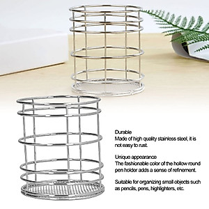 BORDSTRACT Small Wire Utensil Holder, 11x9x9cm Metal Round Pen Holder, Make Up Brush Holder Desk Cutlery Chopsticks Organizer for Kitchen Counter Home Office(Silver)