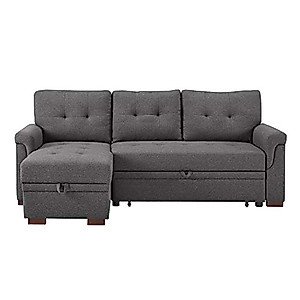 Oadeer Home Modern Reversible Sleeper Sofa with Storage Chaise Sofabed, Steel Gray