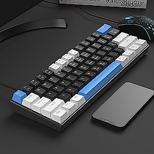 60% Mechanical Gaming Keyboard,White Black Blue Keycaps Gaming Keyboard with Linear Red Switch, Detachable Type-C Cable Mini Keyboard with Blue LED Light for Windows/Mac/PC/Laptop