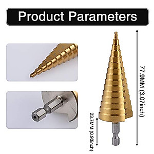 HOHXEN 1/4 Hex Shank Titanium Step Drill Bit High Speed Steel 15 Steps Hex Shank 4-32MM