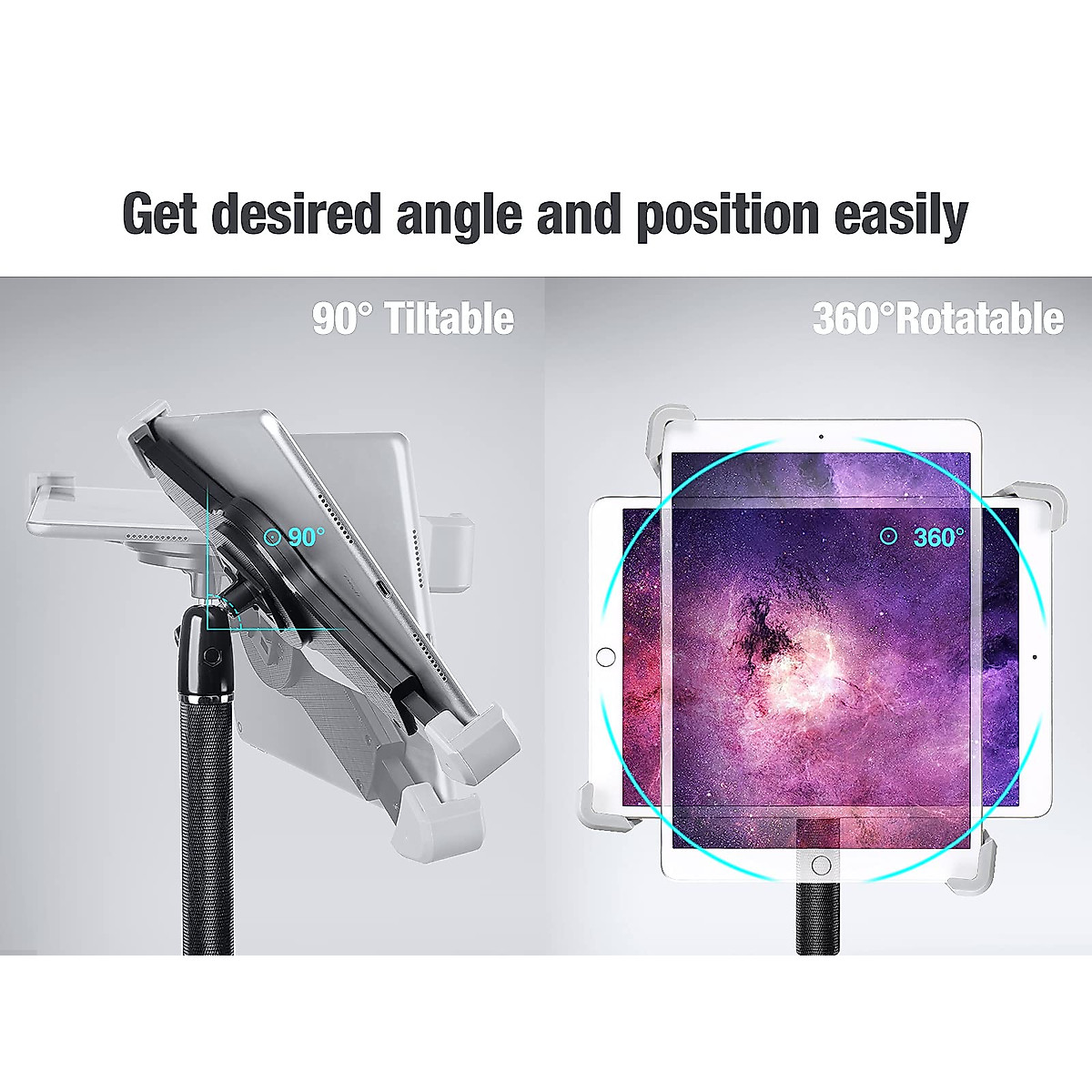 Elitehood 360 Rotatable iPad Holder, Universal Tablet Tripod Mount for 9.5-14.5' Tablets, iPad Pro, Air, & More, Compatible with 1/4'-20 Thread Tripods, Monopods, & Selfie Sticks