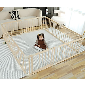 Baby Playpen Play Pen Play Fence Yards Wooden Large,Playpens for Babies and Toddlers Kids Indoor,Baby Play Yards Gym Area,Baby Day Care Play Pin(180x200x61 cm)