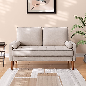 Vesgantti Loveseat Sofa, 48" Small Sofa Couch Mid Century Modern Couch for Small Spaces, Bedroom and Living Room, Removable Sofa Cover Spring Cushions and Solid Wood Frame, Easy to Install, Ashbeige