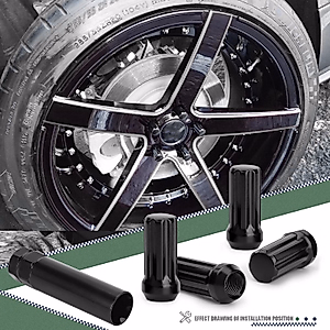 glorider 9/16-18 Lug nut Spline, 32pcs Black Lug Nuts fit for Dodge 2500 3500 8 Lug, 9/16 x18 Closed End Lug Nut with 1 Socket Key for 1994-2011 Ram 2500 3500, 2002-2010 Ram 1500 Aftermarket Wheel