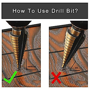 COMOWARE Step Drill Bit Set & Automatic Center Punch- Black and Gold, Double Cutting Blades, High Speed Steel, Short Length Drill Bits Set of 5 pcs, Total 50 Sizes with Aluminum Case