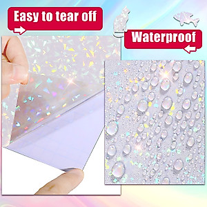 24 Sheets Holographic Sticker Paper Vinyl Printable Sticker Paper Transparent Holographic Self Adhesive Sticker Holographic Rainbow Waterproof Film for Stickers, A4 Size, 8.25 x 11.7 Inches