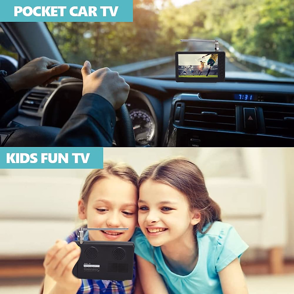 5Inch Portable Digital Television, ATSC HD Screen Freeview LED TV for Car Camping Outdoor Kitchen, Pocket Digital Car TV with 1500mAh Rechargeable Battery,Support USB, TF Card,