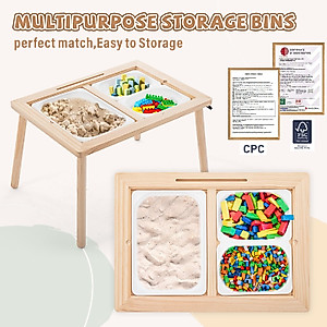 SOOPURKIDS Sensory Tables for Toddlers,Kids Table with 3 Storage Bins, Activity Table with 7 Sand Toys, Indoor/Outdoor Play Sand Table, Gifts for Boys and Girls