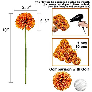 Fantasy Gardens Artificial Fake Flower Plants Silk Chrysanthemum 10Pcs DIY Ball Hydrangea Arrangements Wedding Bouquets Decor Home Kitchen Garden Party Table (Orange)