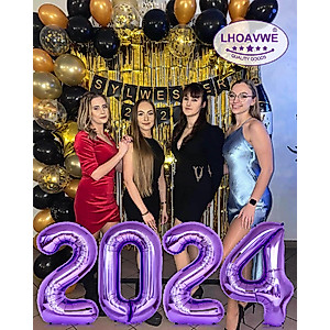 Gaint 40 Inch Purple 2024 Number Balloons 2024 Purple Balloons for 2024 New Year Eve Festival Graduation Party Decorations Supplies
