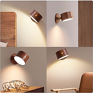 Wooden Magnetic Wall Sconce,Wireless Led Wall Mounted Reading Lights USB Rechargeable Light Stepless Dimming Night Lights Magnetic Cabinet Light,Lamps for Kid Study Bedside (Sapele)