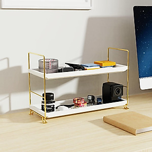 FSyueyun 2-Tier Makeup Shelf Organizer for Vanity, Bathroom Organizer Countertop Large Space Skincare Perfume Organizers or Kitchen Spice Rack (Gold)