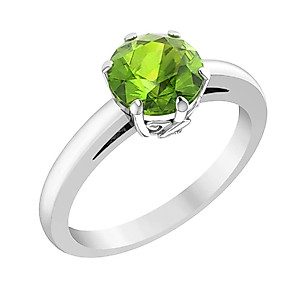 Belinda Jewelz Ring for Womens 925 Sterling Silver Band Ring Green Peridot Gemstone Ring Solitaire Center Round 7mm Jewelry Gift for Her, Size 7