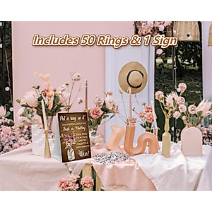 Rustic Bridal Shower Theme Decorations,Put A Ring On It Game,Don't Say Bride Games,Bridal Shower Games,Wedding Shower,Engagement Party Games(1 Sign And 50 Plastic Diamond Rings)-5