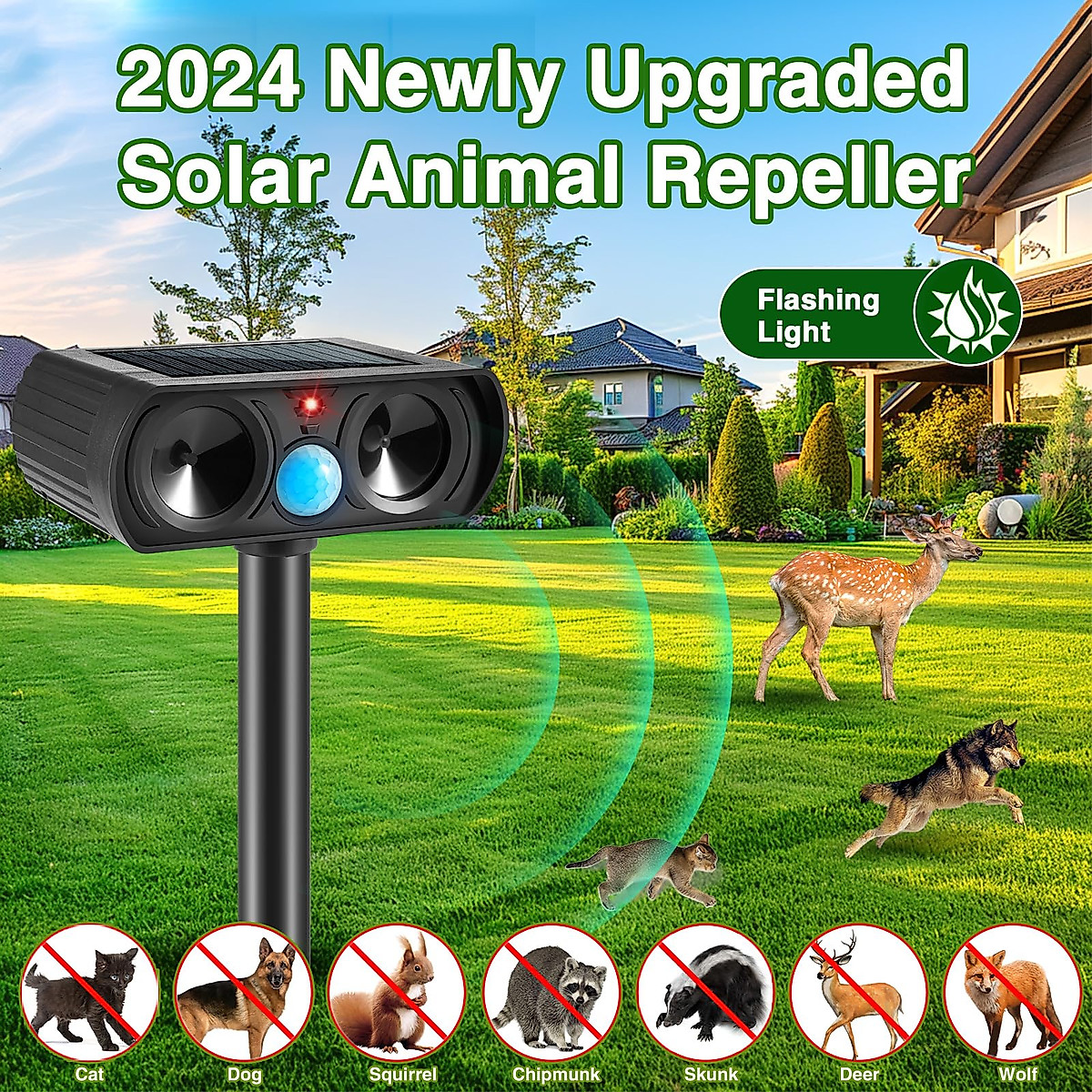 Ultrasonic Animal Repellent Outdoor Solar Animal Repeller with Motion Detection Waterproof Cat Deterrent Outdoor Deer Repellent Device for Fox Raccoon Rabbit Squirrel Skunk Repellent for Yard (4)