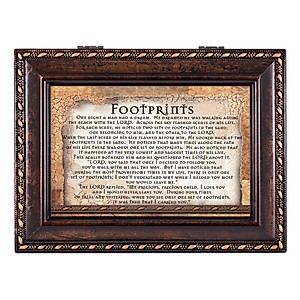 Cottage Garden Footprints in The Sand Never Leave You Burlwood Rope Trim Jewelry Music Box Plays Canon in D