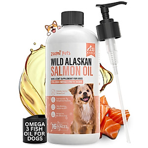Wild Alaskan Salmon Oil for Dogs Skin and Coat (16oz) - Omega 3 Liquid Fish Oil Supplement for Dog Allergy Relief - Supports Hip and Joint, Itchy Skin Relief & Shedding - Dog Skin and Coat Supplement