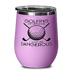 Golfing Wine Glass, Light Purple Wine Tumbler, Golfing Stainless Steel Insulated Lid Wine Glass Mug Cup Present Idea