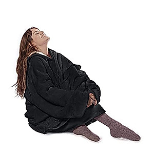 Sherpa Oversized Hoodie Blanket - Double Sided Sweatshirt Blanket Hoodie Women / For Men And Kids | Big Wearable Blanket For Adults And Teens One Size Fits All |  The Ultimate Gift - Reluxie (Black)