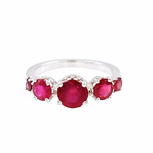 7 MM Round Cut Natural Red Ruby Gemstone 925 Sterling Silver July Birthstone Three Stone Proposal Ring For Girlfriend Gift (Rose Gold Rhodium Plated Silver, 9)