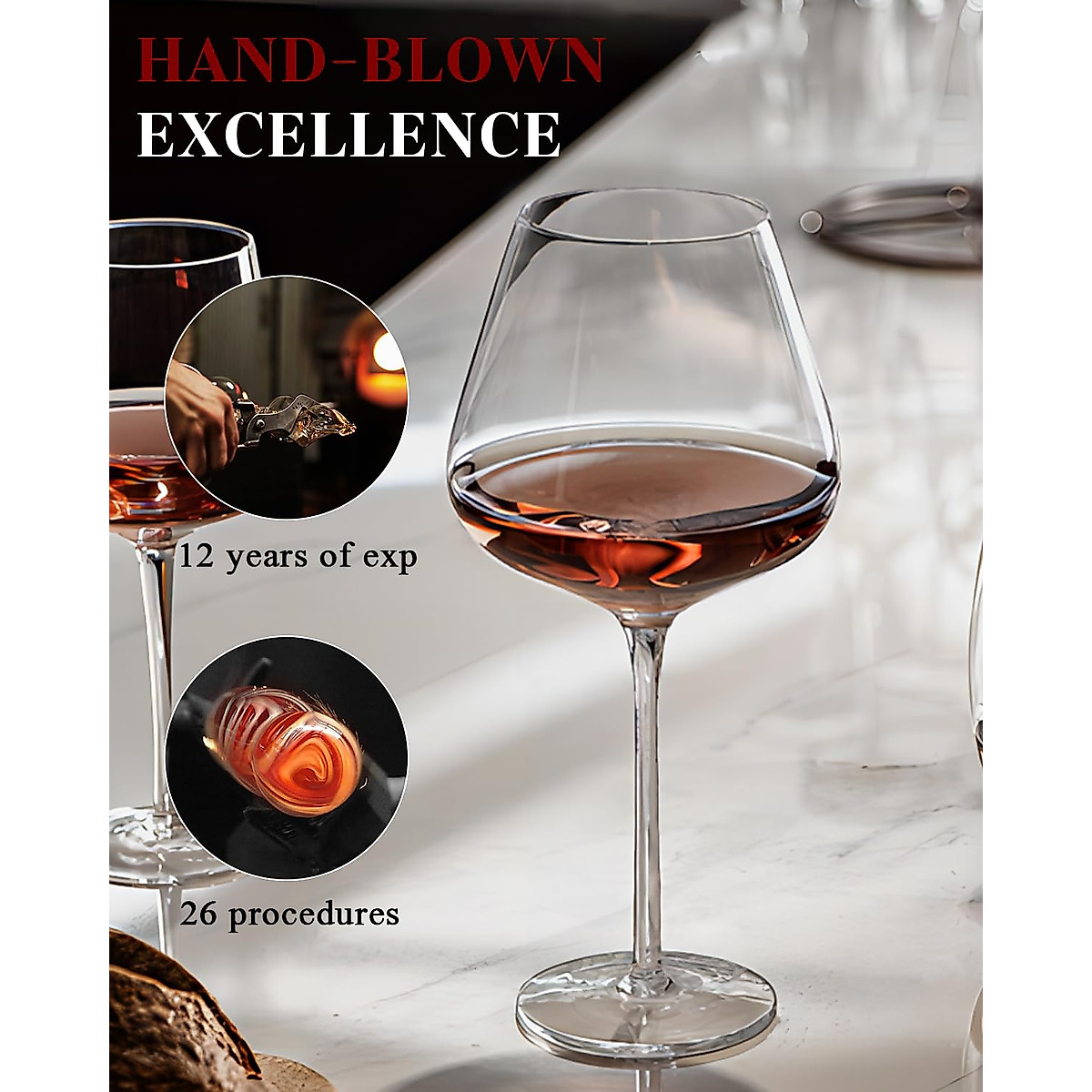 TrophyToast Extra Large 32oz Wine Glasses Set of 4 - Hand Blown Red Wine Glasses With Long Stem - Crystal Giant Burgundy Red Wine Glasses Clearer, Thin, Gift Packaging for Christmas,Wedding,Birthday