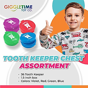 Giggle Time Round Tooth Holder for Baby Teeth 1.5 inches, Tooth Containers for Kids at School, Tooth Keeper, Vibrant Colors, Tooth Fairy Kit - Dental Bags, Piñata Stuffers, School Prizes - (36) Pcs