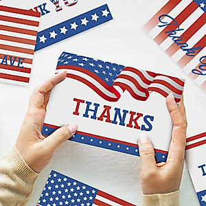 AnyDesign 32 Pack Patriotic Thank You Cards American Flag Stars Stripes Thank You Note Cards with Envelopes Stickers 4th of July Blank Greeting Cards for Independence Day Memorial Day Supplies