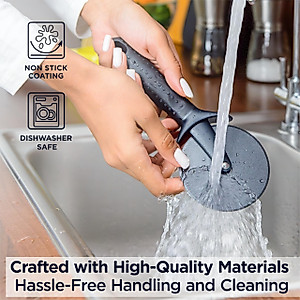 Deiss Lux Heavy Duty Pizza Cutter With Wheel Slicer- Stainless Steel Sharp Smooth Pizza Cutter Wheel With Easy Grip Non-Slip Handle, Dishwasher Safe (BLACK)