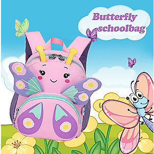 CAMTOP Cute Kids Toddler Backpack Girls Small 3D Cartoon School Bookbags Age 1-3 Daycare Nursary Travel Bags (Butterfly-Pink)