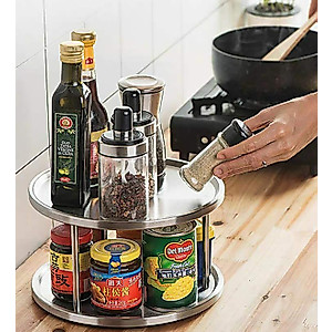 2 Tier Lazy Susan Turntable Organizer,Stainless Steel 360 Degree Turntable Pantry cabinet Turning Table Spice Rack Organizer Tray for Kitchen Bathroom Bedroom Parlor