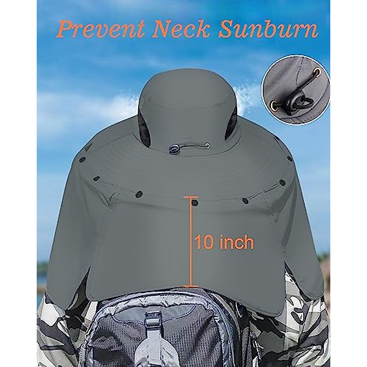 Fishing-Sun Hat Men UV-Protection Neck-Flap - Bucket Hat with Removable Face Cover & Neck Flap Wide Brim UPF 50+ Hiking Hat for Men and Women,Grey